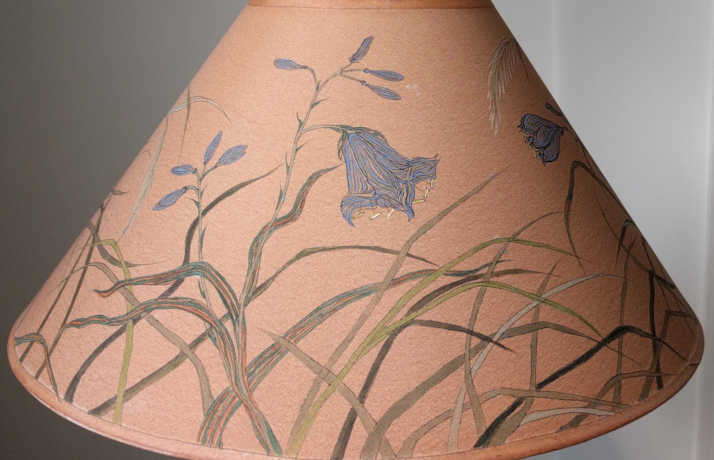 Art Nouveau Style Lamp Shade Hand Painted Lilies Grass Blades Mute ...