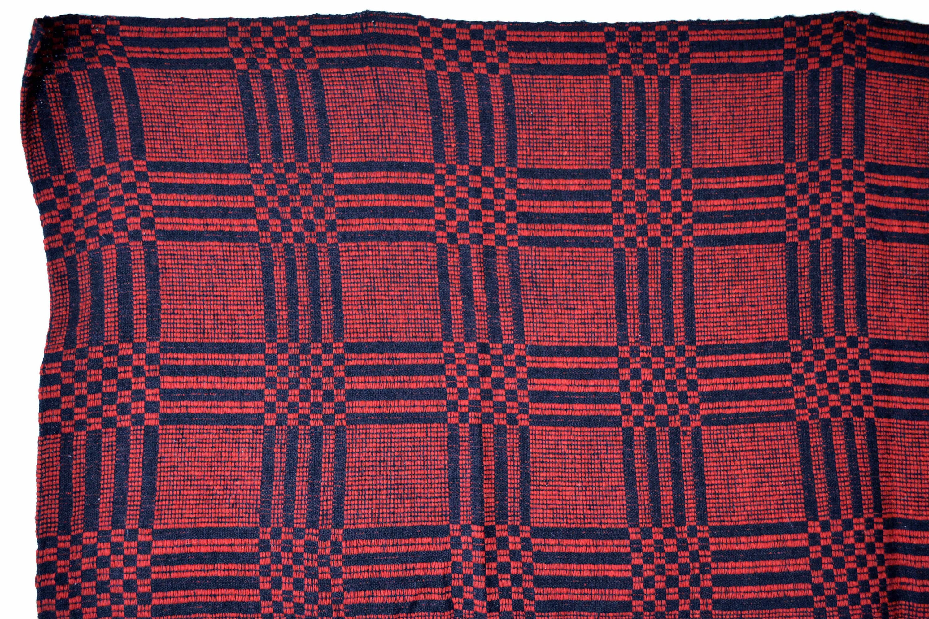 Mid Century Throw Hand Woven Red Black Check Coverlet Reversible ...