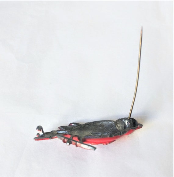 Rare antique red bird brooch - Victorian enameled bir… - Gem