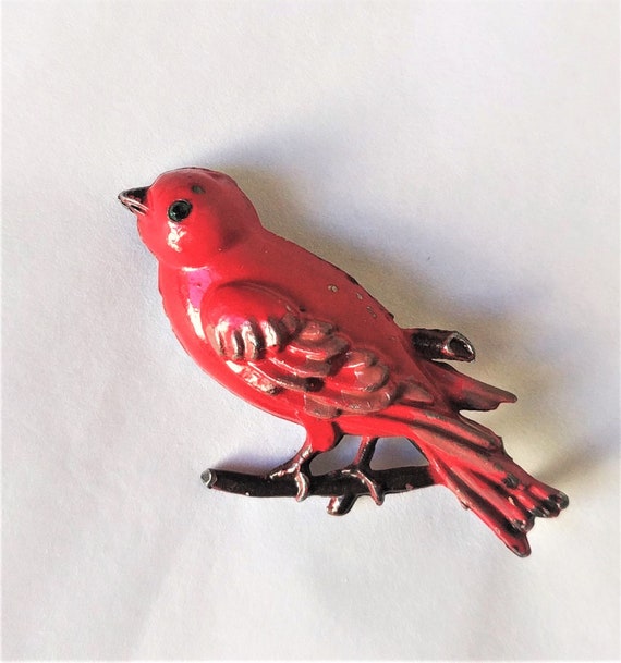 Rare antique red bird brooch - Victorian enameled bir… - Gem