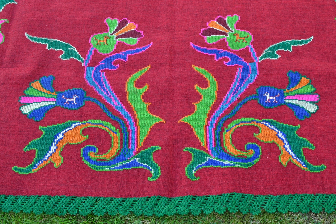 Antique Romanian Bed Cover Transylvania Hand Woven Wool Coverlet Throw ...