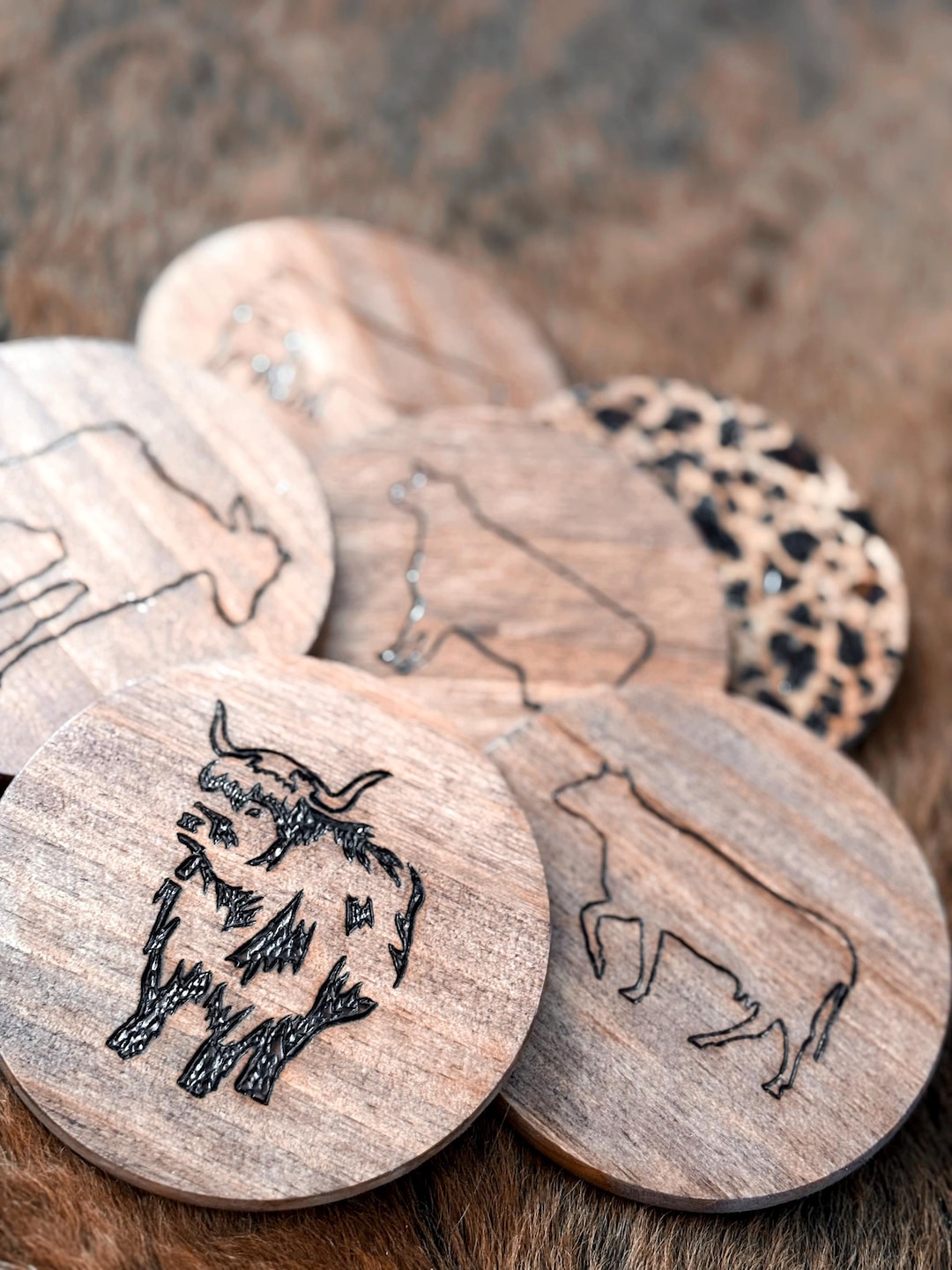 Wood-burnt Western Farm Coasters {set of 2} | Cattle Coasters | Wood ...