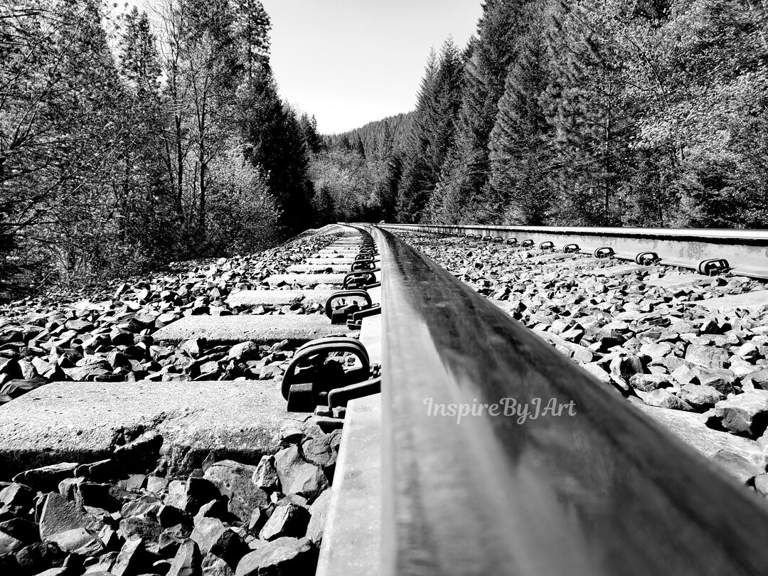 Black and White Railroad Track Photography | Mountain Railway Art Print ...