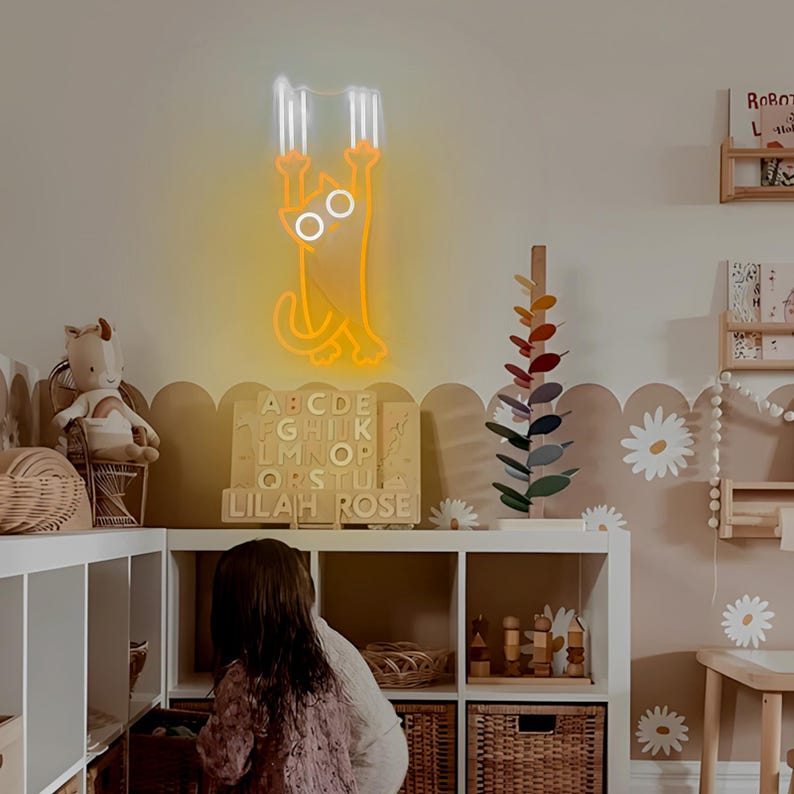 Climbing Cat Neon Sign, Custom Cat LED Night Light, Funny Wall Decor ...