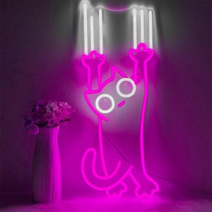 Climbing Cat Neon Sign, Custom Cat LED Night Light, Funny Wall Decor ...