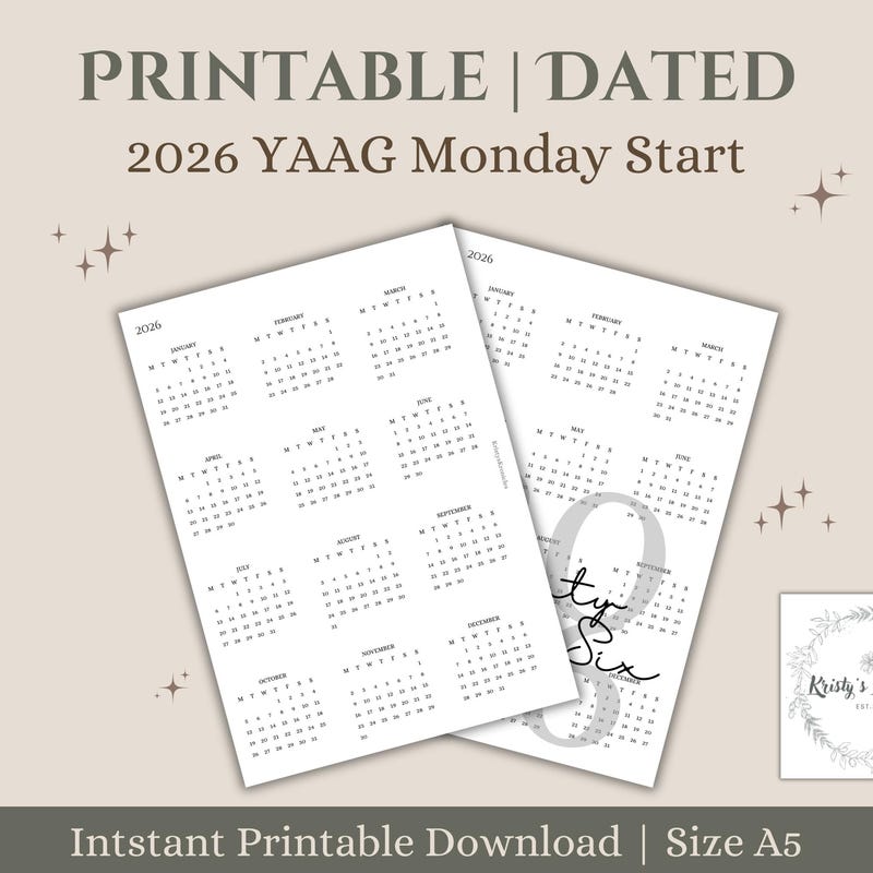 2026 Calendar Snapshot - Etsy