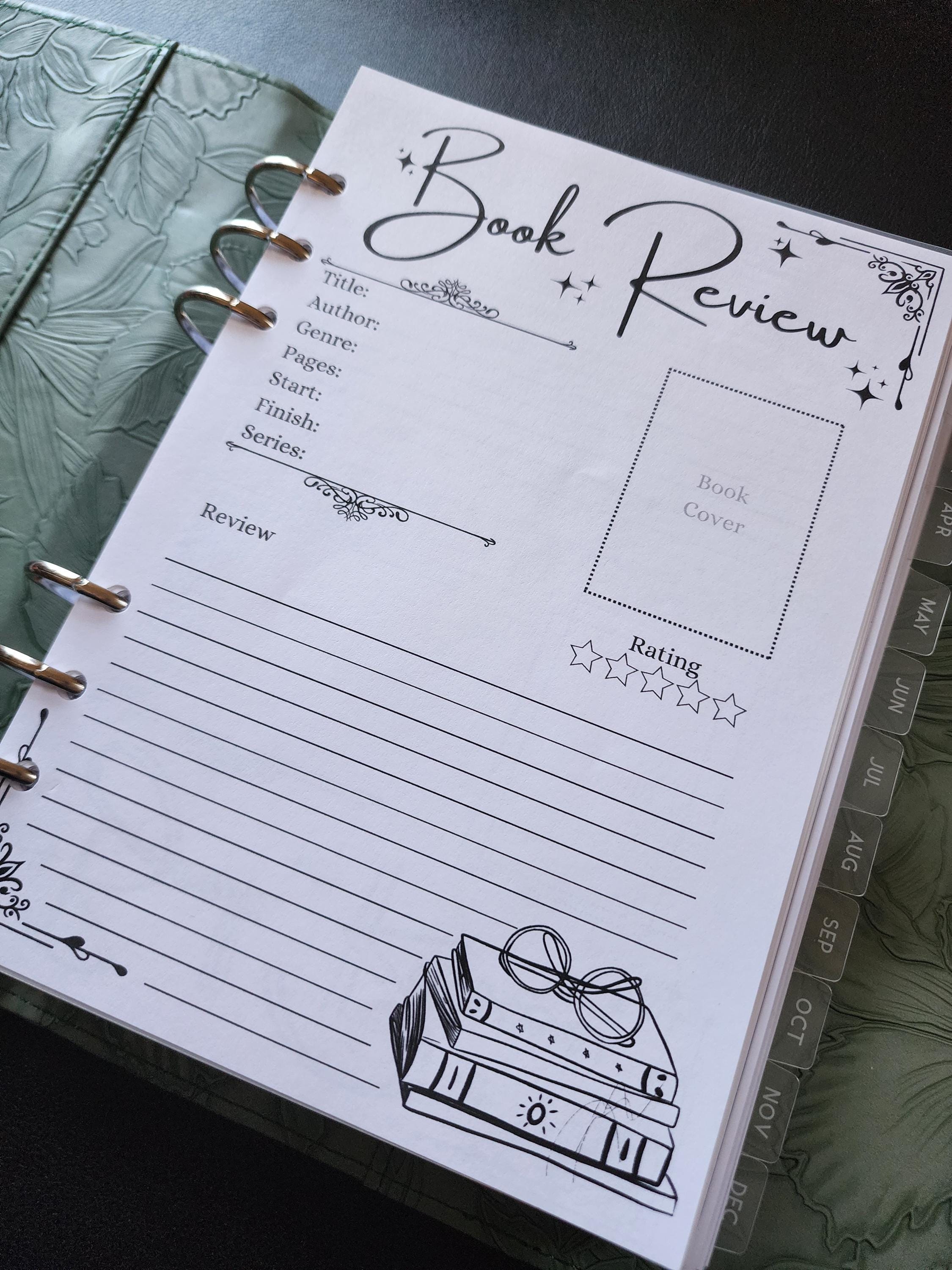 Reading Log Printable | Book Review Tracker | A5 Planner Inserts | Book ...