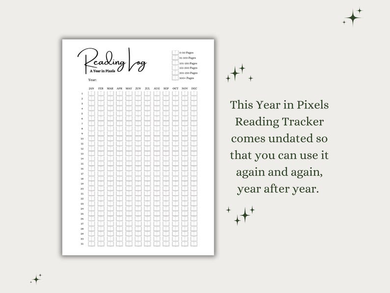 Reading Tracker Printable | Reading Log | Year in Pixels | Year at A ...