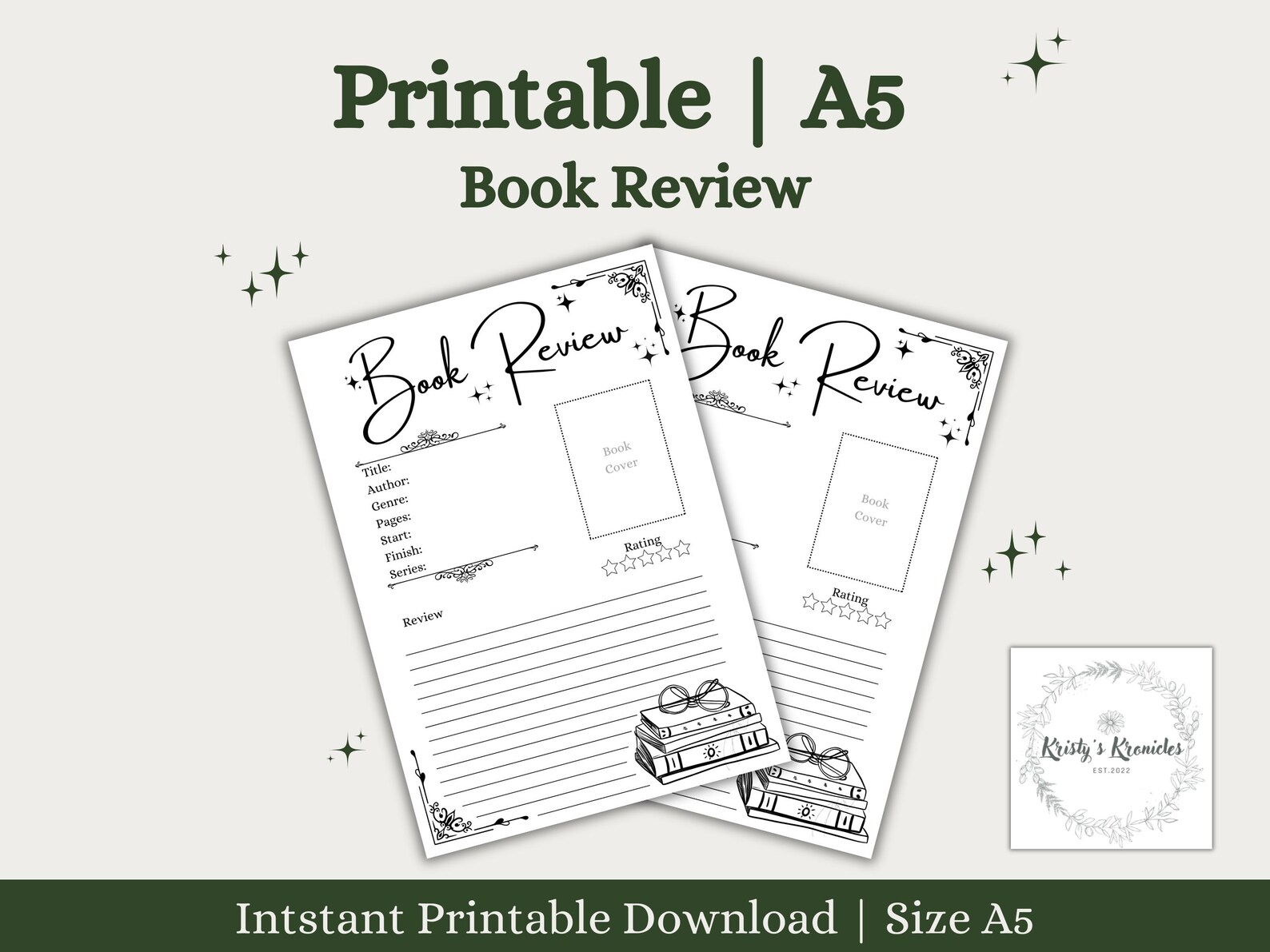 Reading Log Printable | Book Review Tracker | A5 Planner Inserts | Book ...