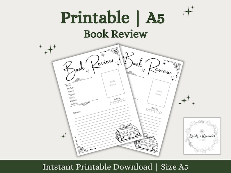 Reading Log Printable | Book Review Tracker | A5 Planner Inserts | Book ...