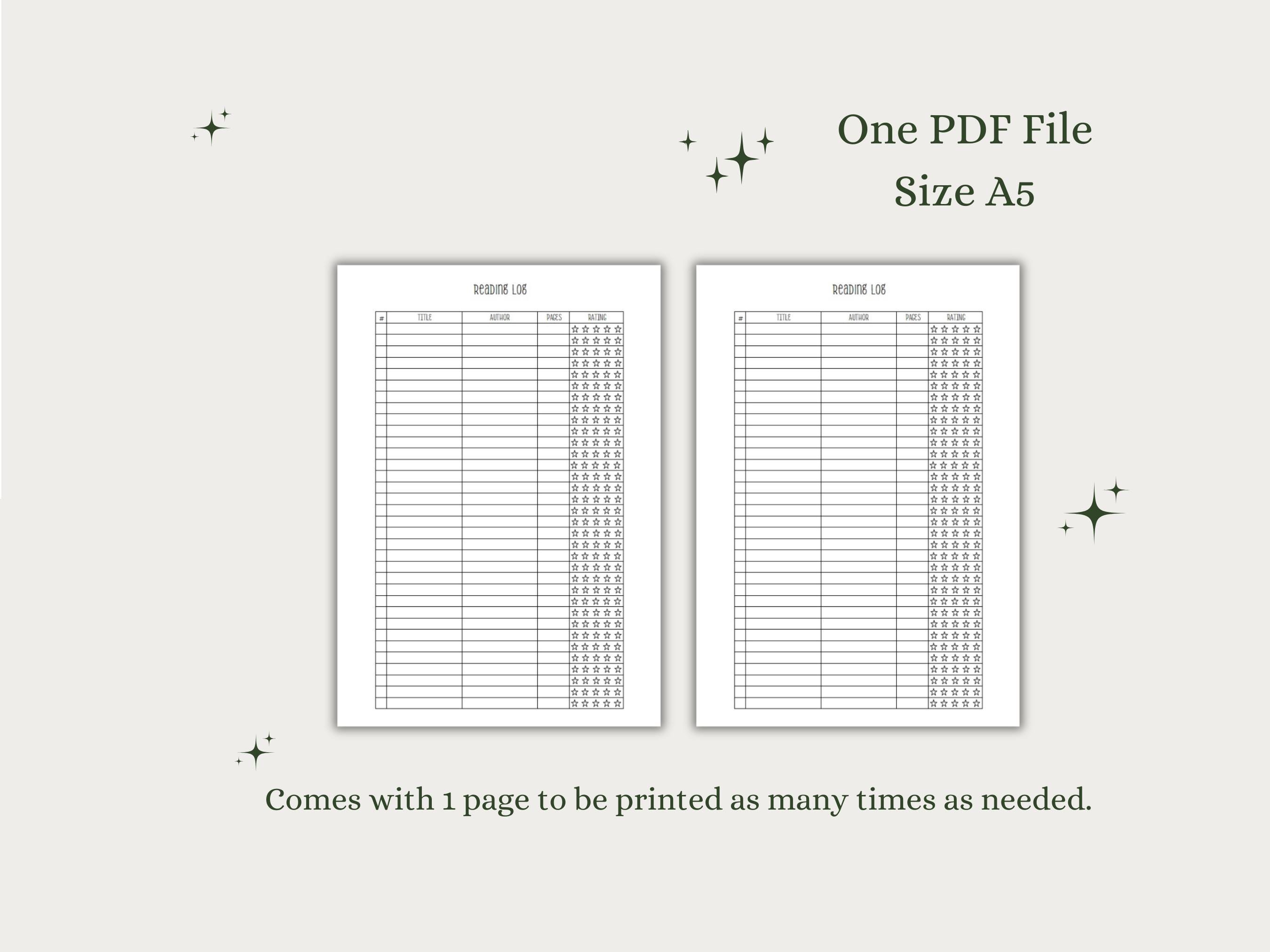 Reading Log Printable | Reading Tracker | A5 Planner Inserts | Book Log ...