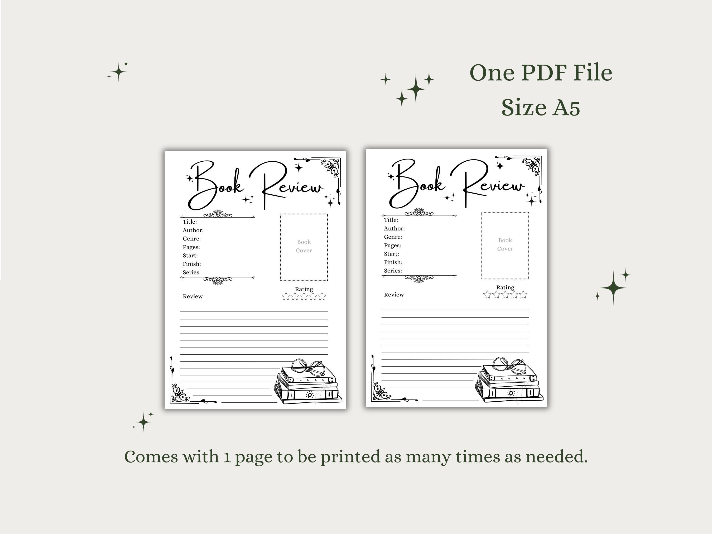 Reading Log Printable | Book Review Tracker | A5 Planner Inserts | Book ...