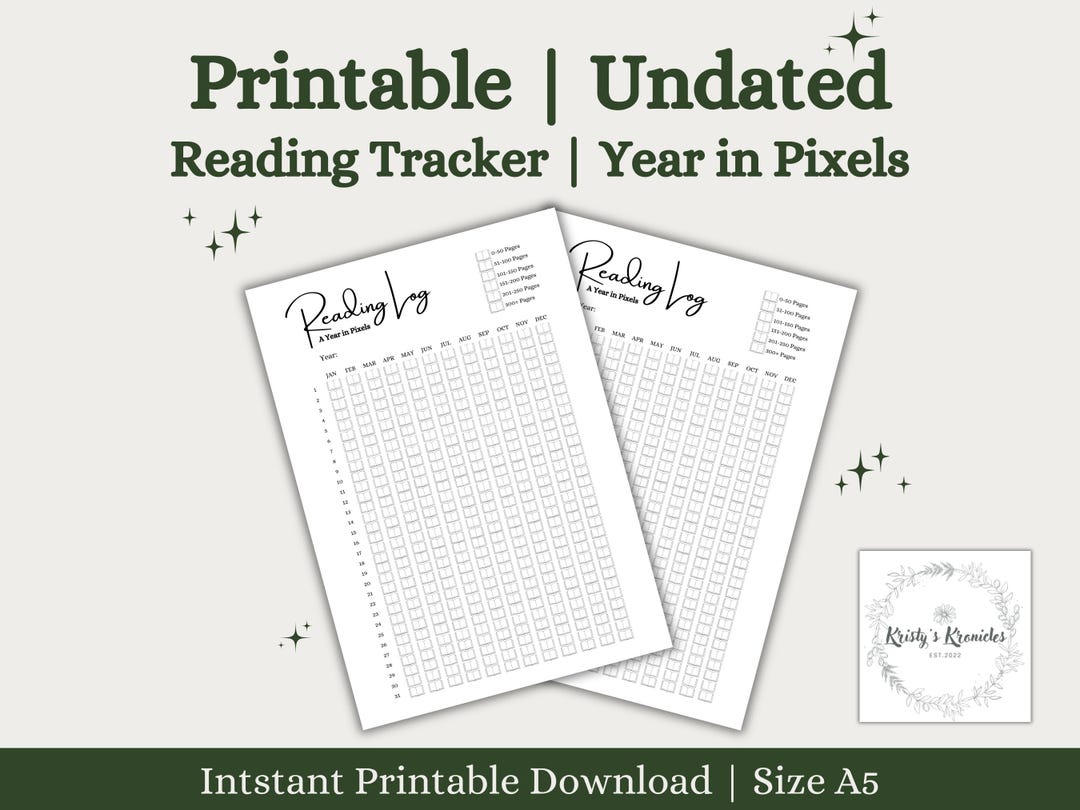 Reading Tracker Printable | Reading Log | Year in Pixels | Year at A ...