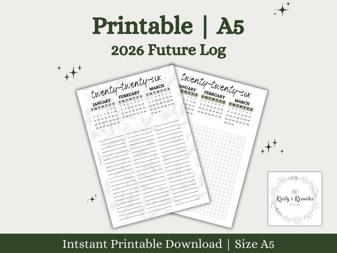 2026 Future Log Printable | A5 Planner Insert | A5 Planner Dashboard ...