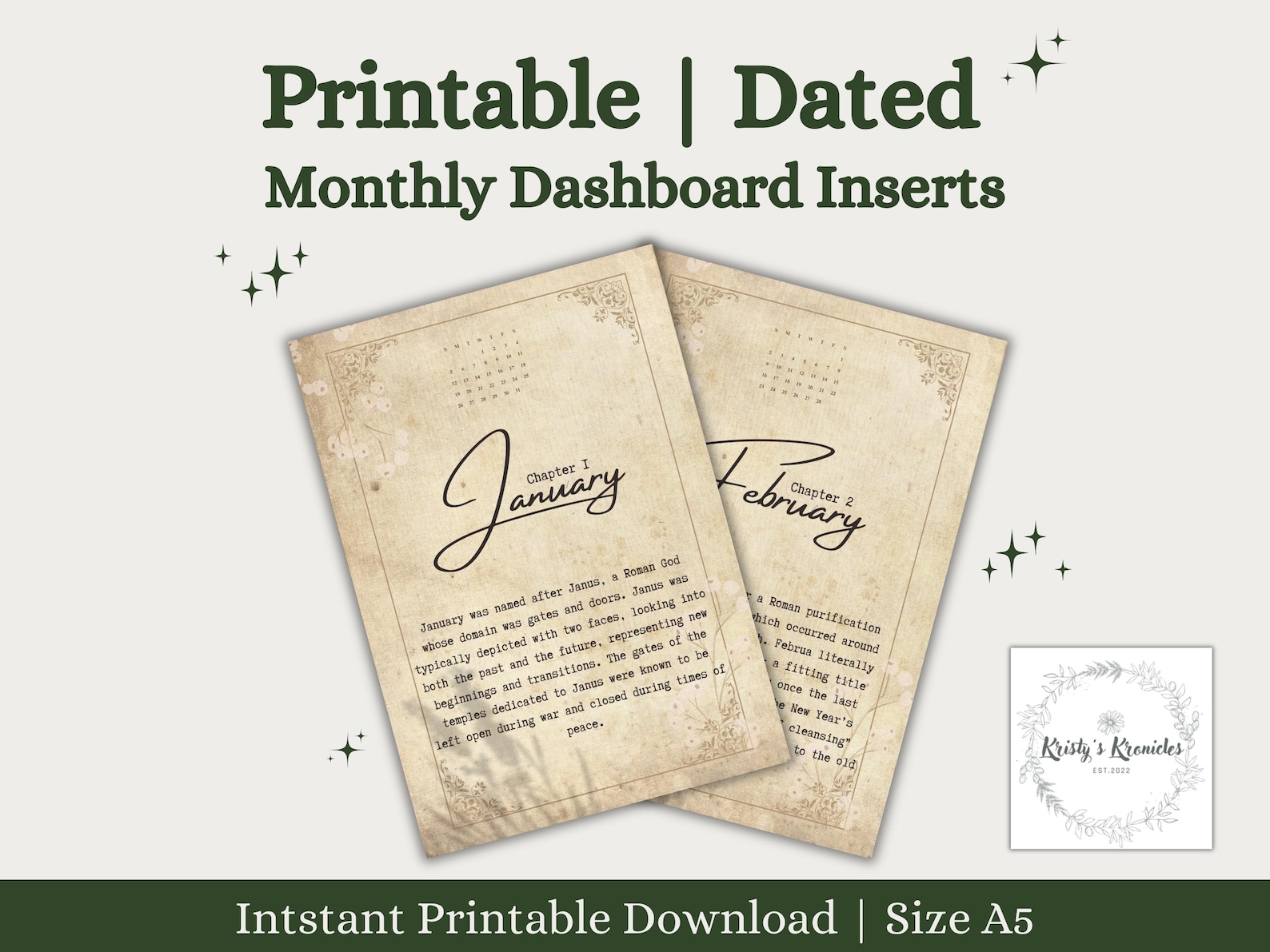 Monthly Dashboards Printable | Monthly Dividers | Dashboard Set | A5 ...