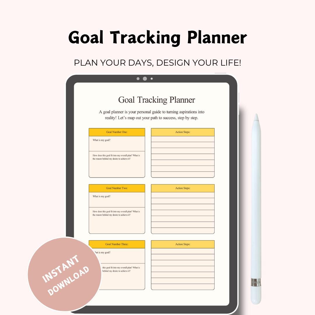 Goal Tracker Planner, Printable Undated Goal Journal, Goal Achievement ...