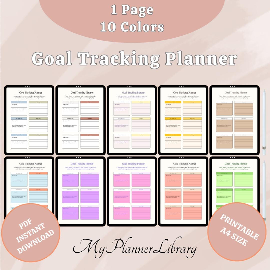 Goal Tracker Planner, Printable Undated Goal Journal, Goal Achievement ...