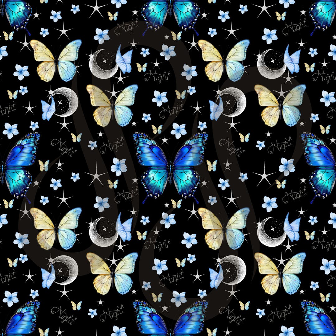 Night Flutters Seamless Pattern | Moon & Butterfly Digital Design ...