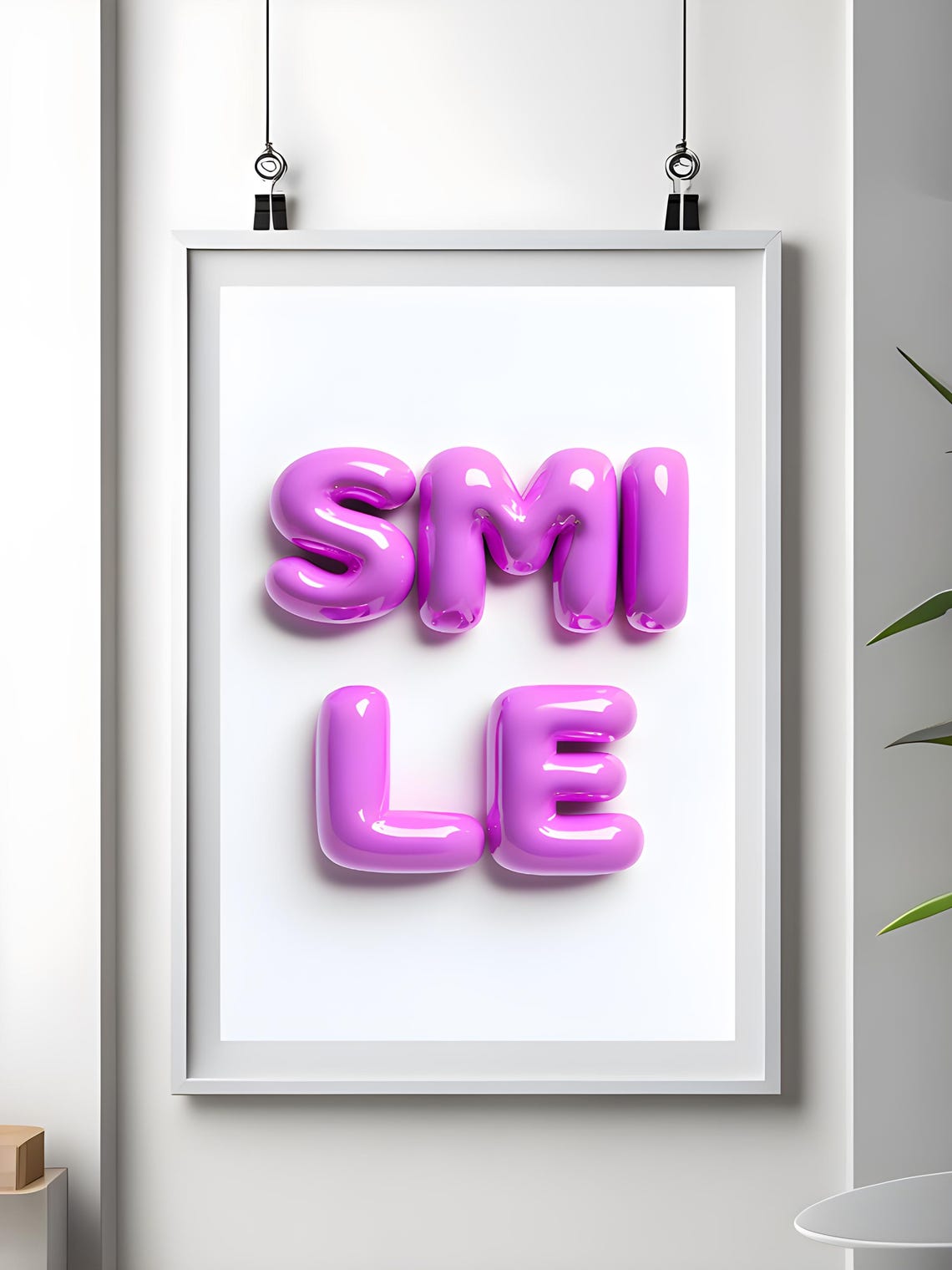 SMILE Digital Wall Art - 3D Balloon Letters Print - Pink Typography ...