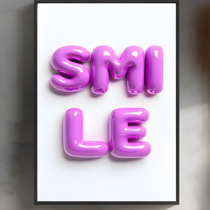 SMILE Digital Wall Art - 3D Balloon Letters Print - Pink Typography ...