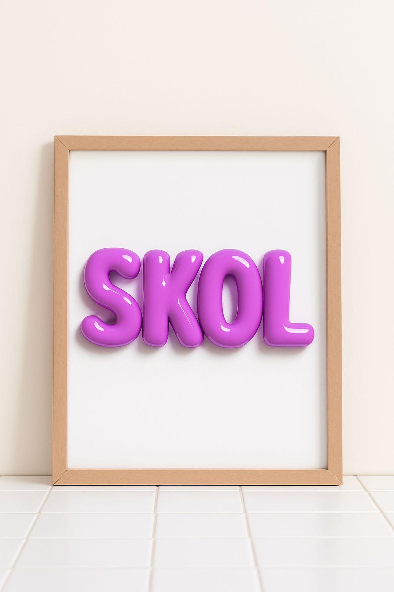 SKOL Digital Wall Art - 3D Balloon Letters Print - Pink Typography ...