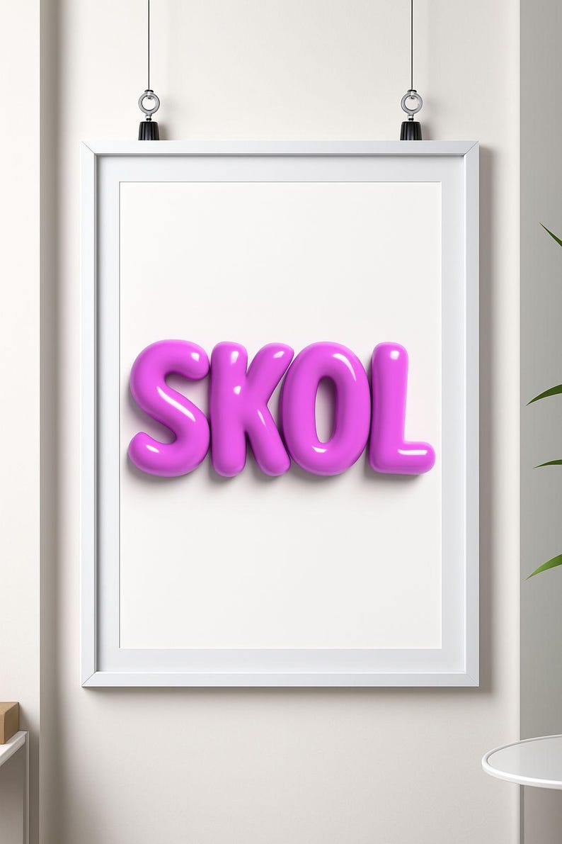 SKOL Digital Wall Art - 3D Balloon Letters Print - Pink Typography ...