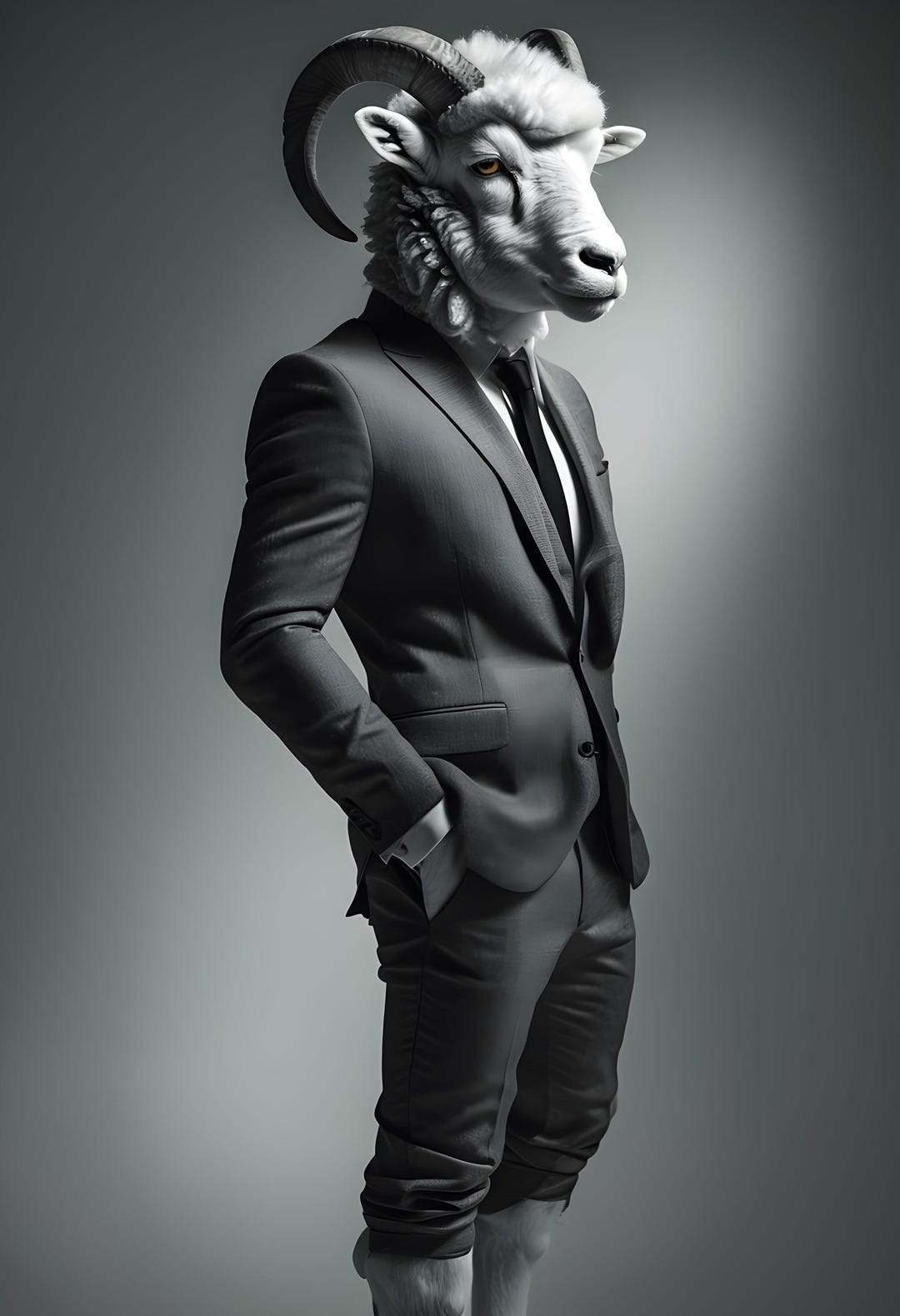 Ram in Suit Digital Art – Bold Anthropomorphic Wall Print – Stoic ...