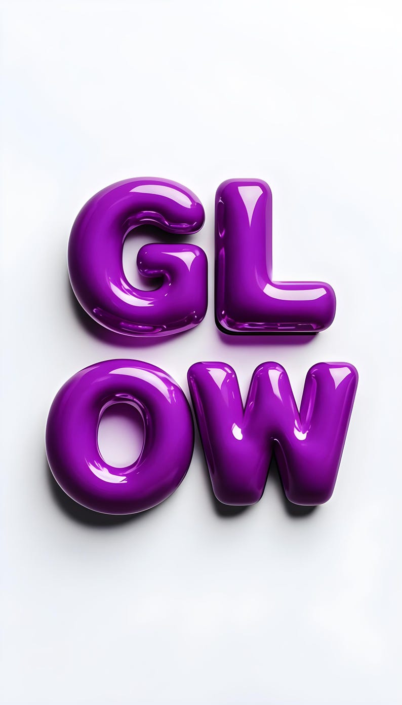 GLOW Digital Wall Art - 3D Balloon Letters Print - Motivational ...
