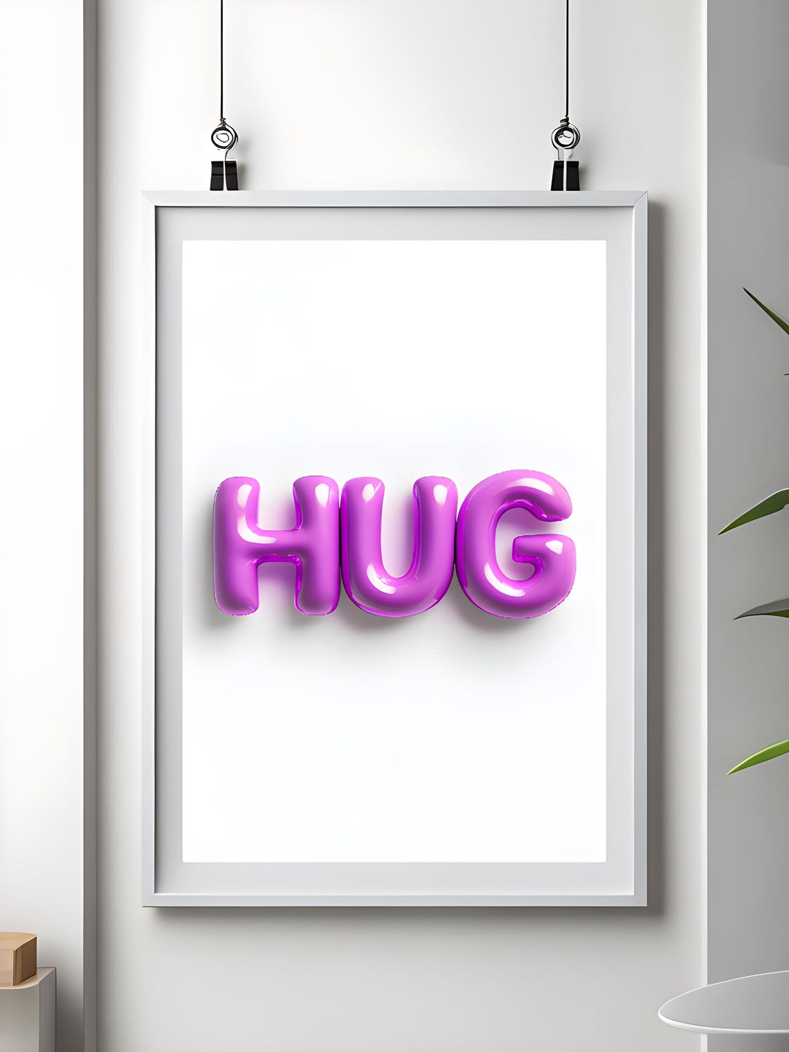 HUG Digital Wall Art - 3D Balloon Letters Print - Pink Typography Decor ...