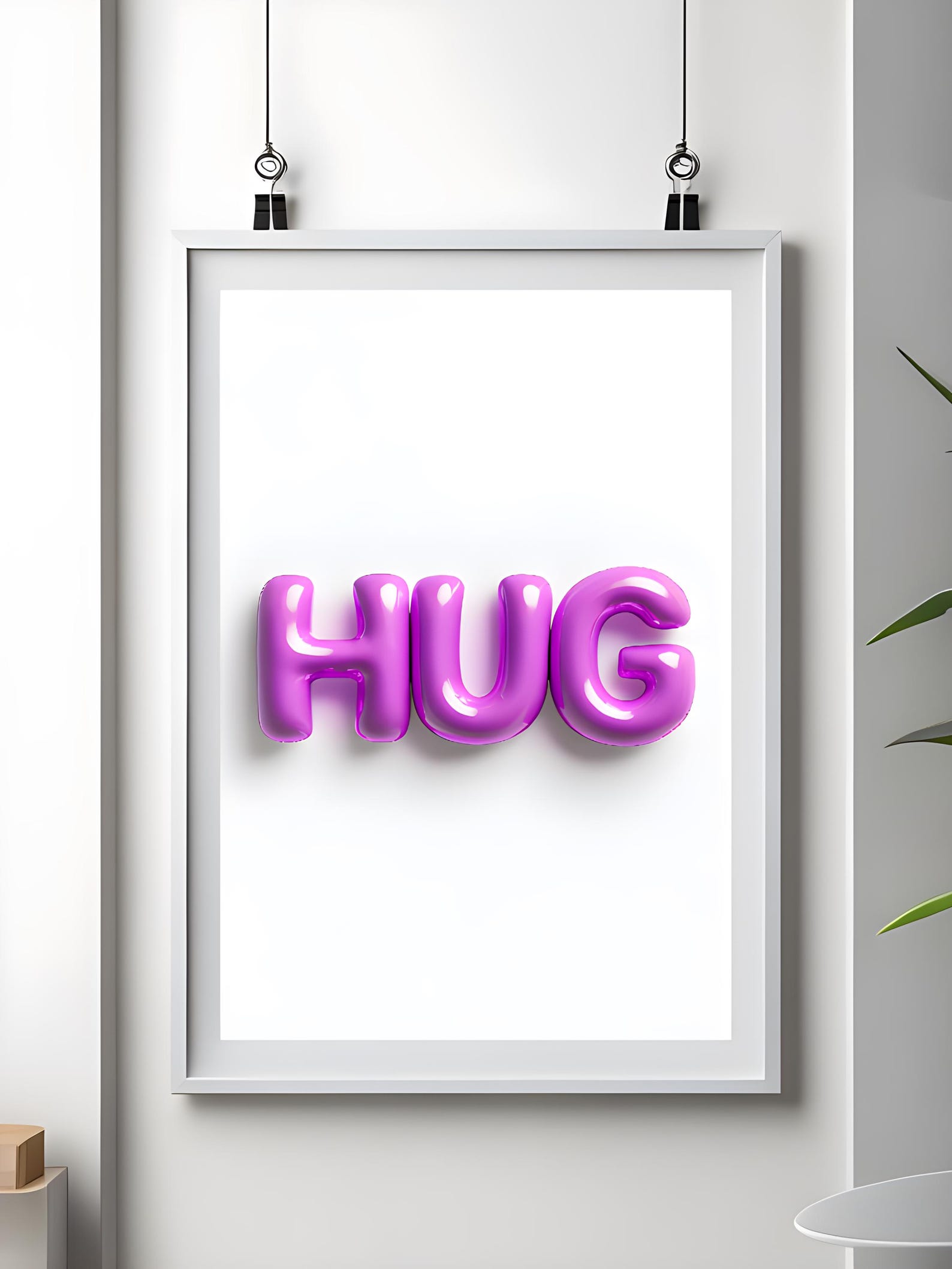 HUG Digital Wall Art - 3D Balloon Letters Print - Pink Typography Decor ...
