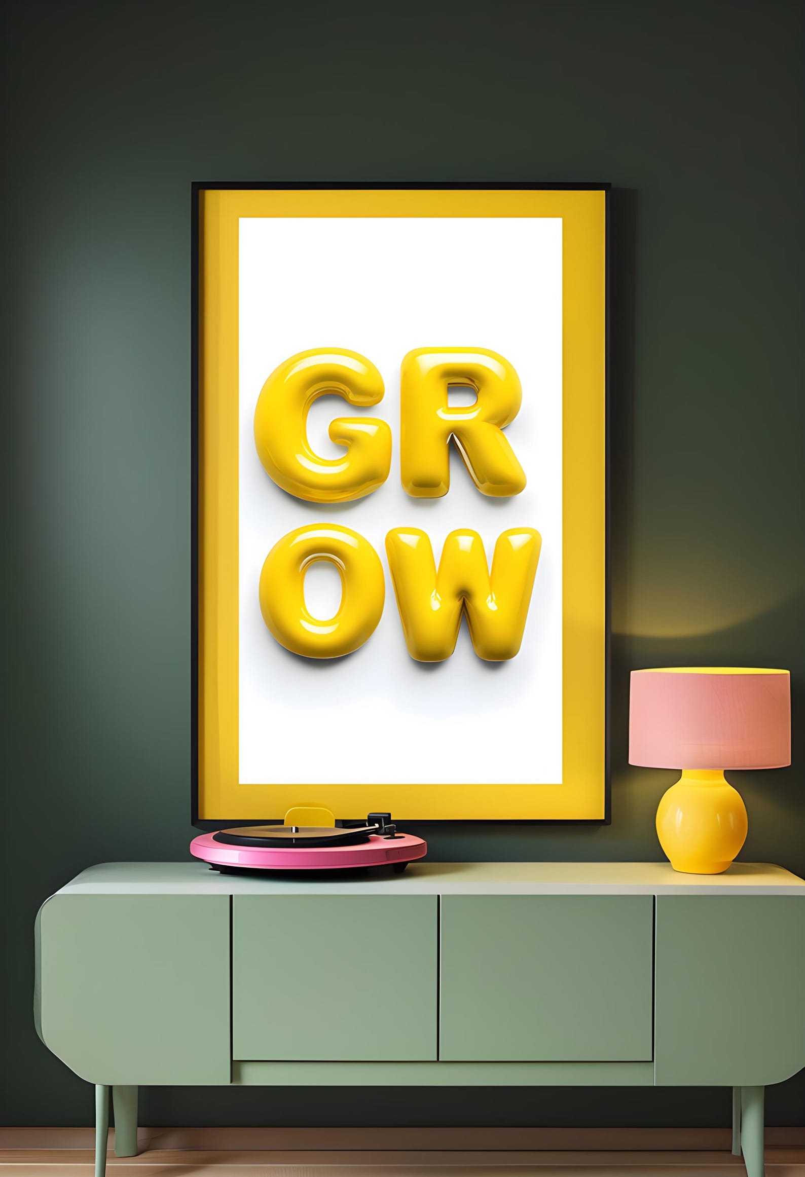 GROW 3D Typography Wall Art - Yellow Balloon Letter Print ...