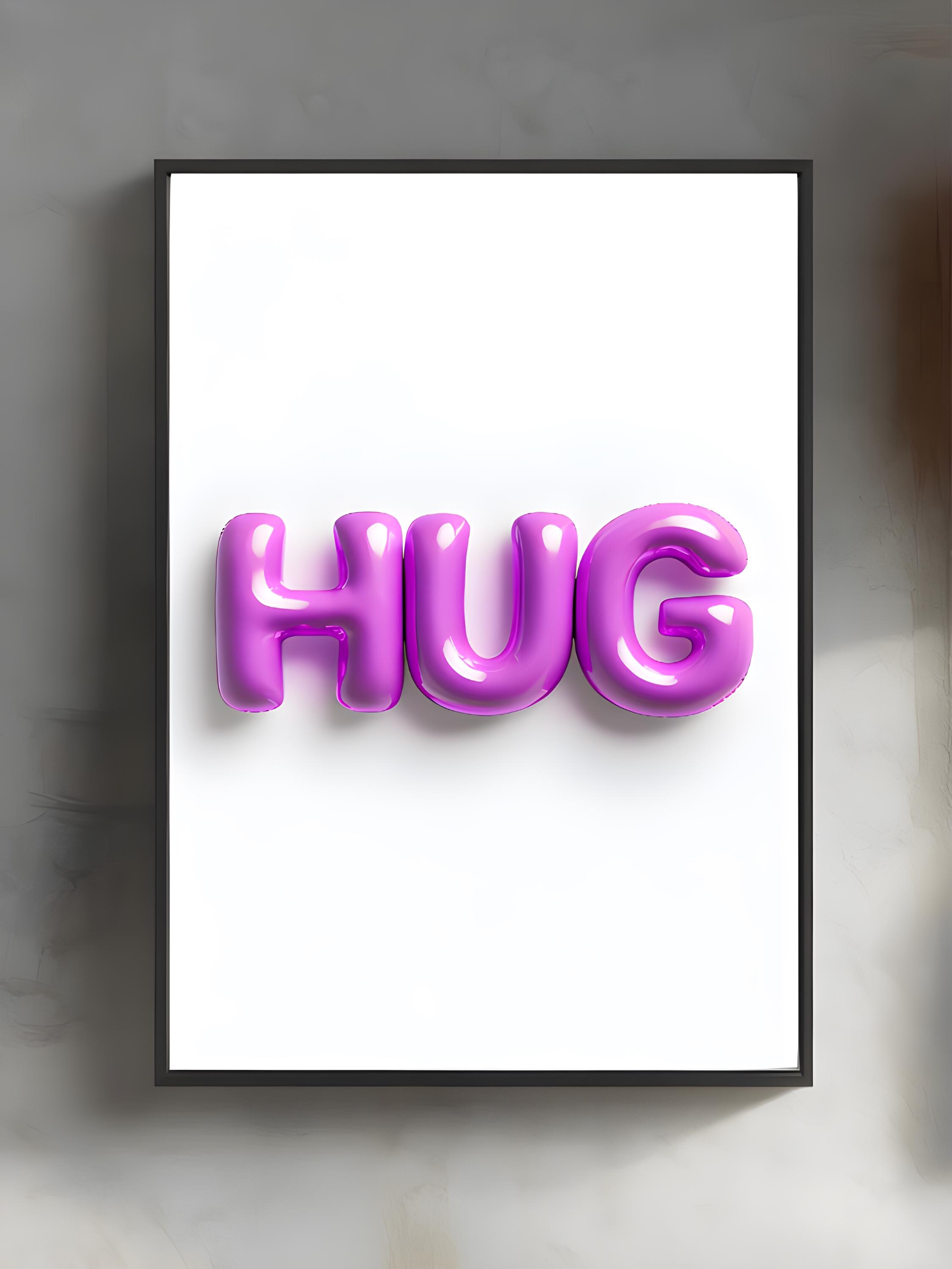 HUG Digital Wall Art - 3D Balloon Letters Print - Pink Typography Decor ...