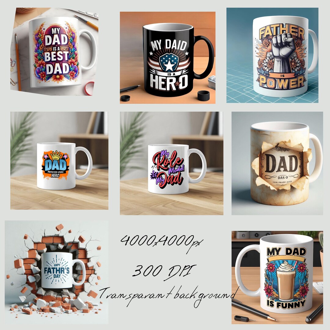 Fathers Day Mug Wrap Bundles of 8 Designs, Wrap 11oz 3D Mug Template ...