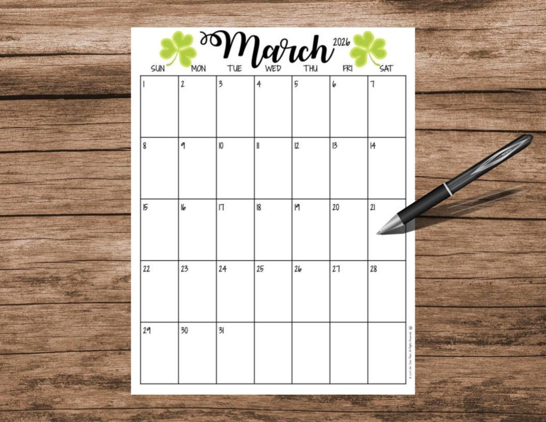March 2026 Shamrock Calendar: Printable, Editable (digital Download) - Etsy