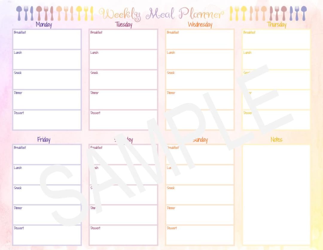 Weekly Meal Planner - Editable, Digital Download, PDF, SVG, JPG ...