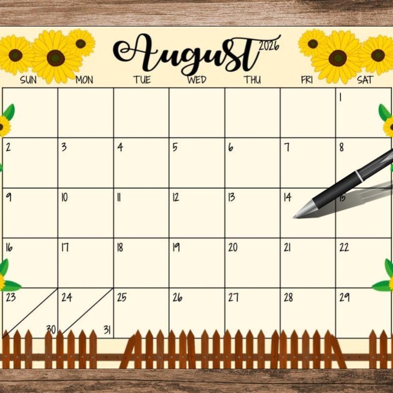 August Calendar Themes - Etsy