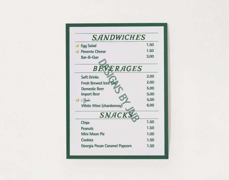 Master's Golf Party Concessions Sign Digital Download - Etsy
