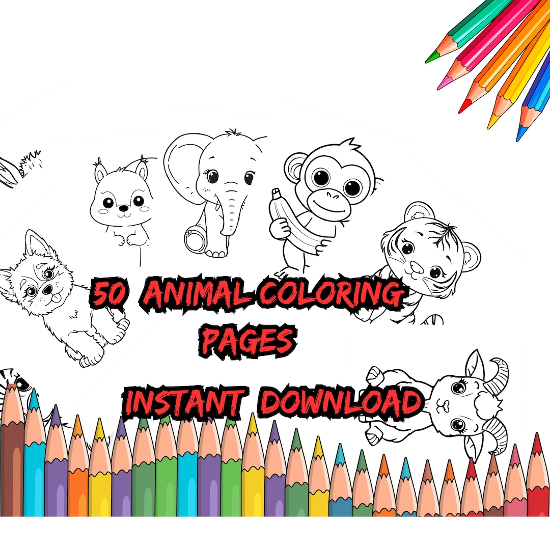 Cute Animal Coloring Book for Kids | 50 Printable Pages (digital ...