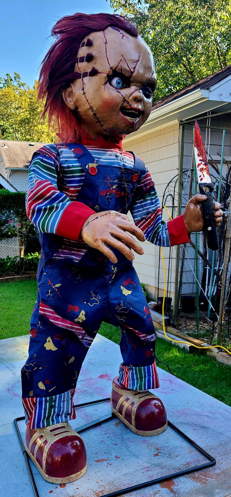 Overhaul 3.5 Ft. Animated LED Scarred Chucky Doll Animatronic Horror ...