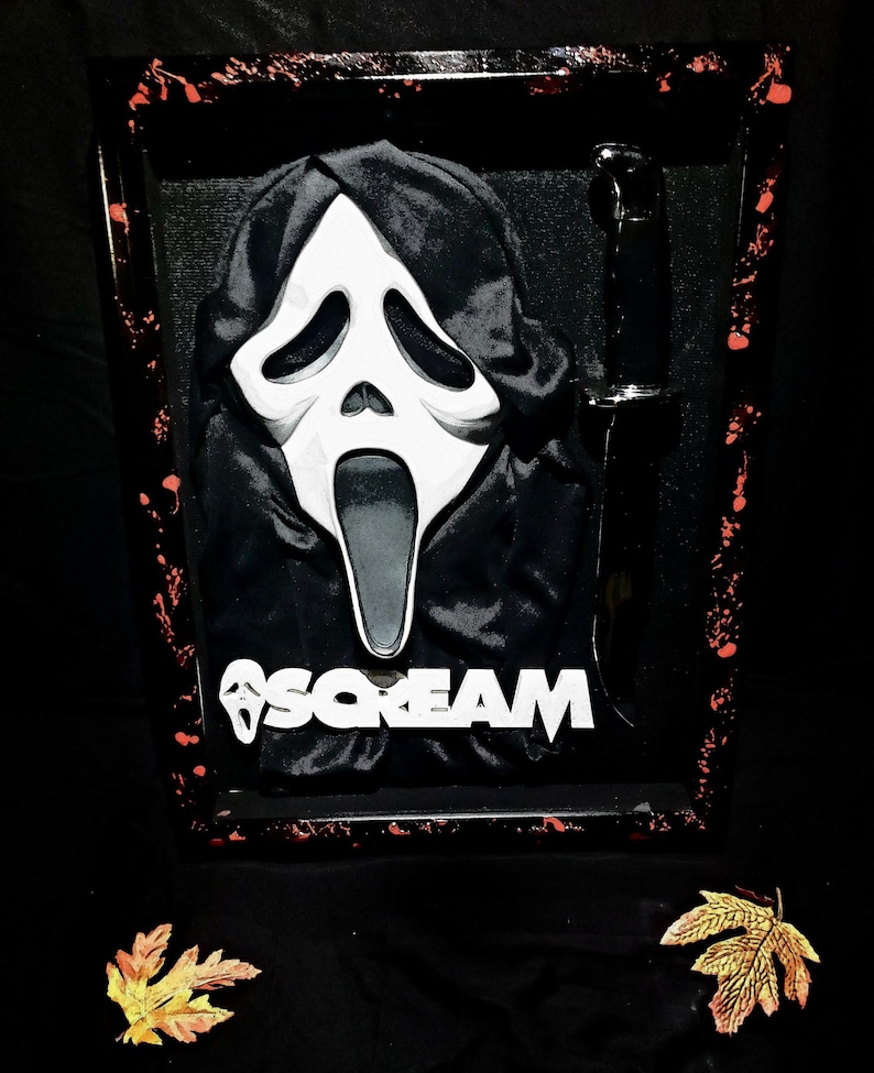 Custom Ghost Face Mask & Knife W/ Bloody Shadow Box Frame Horror Prop Slasher Halloween Horror ...