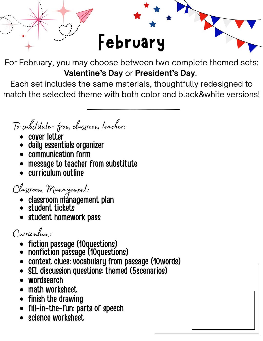 Emergency Substitute Plans for Grades 3; Valentine’s Day and President ...