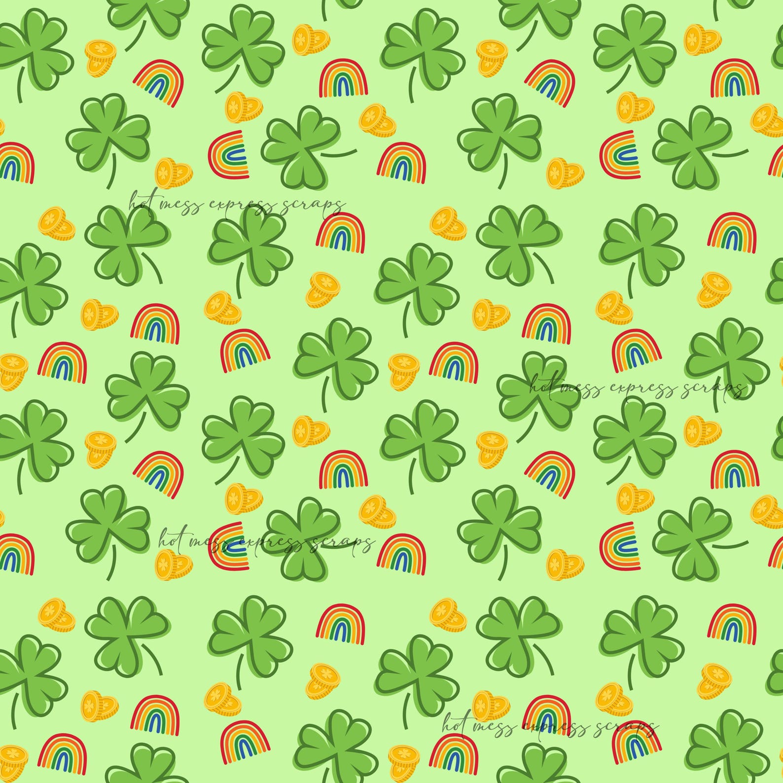 St. Patrick’s Day Digital Paper - Shamrock, Rainbow and Gold Coins ...