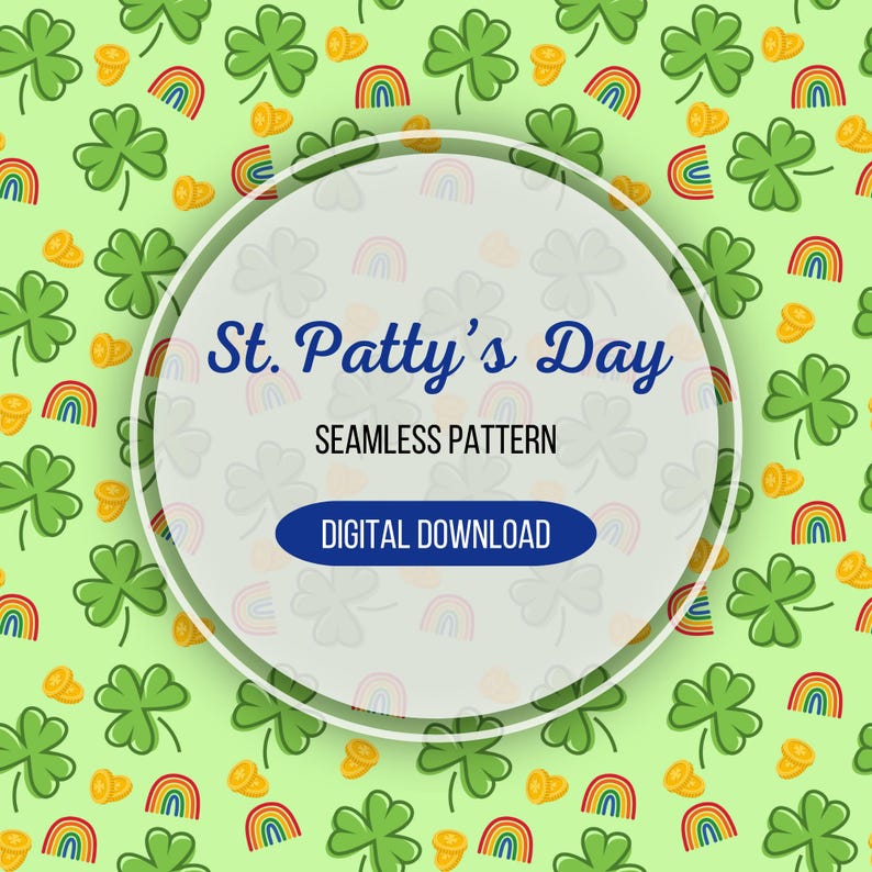 St. Patrick’s Day Digital Paper - Shamrock, Rainbow and Gold Coins ...