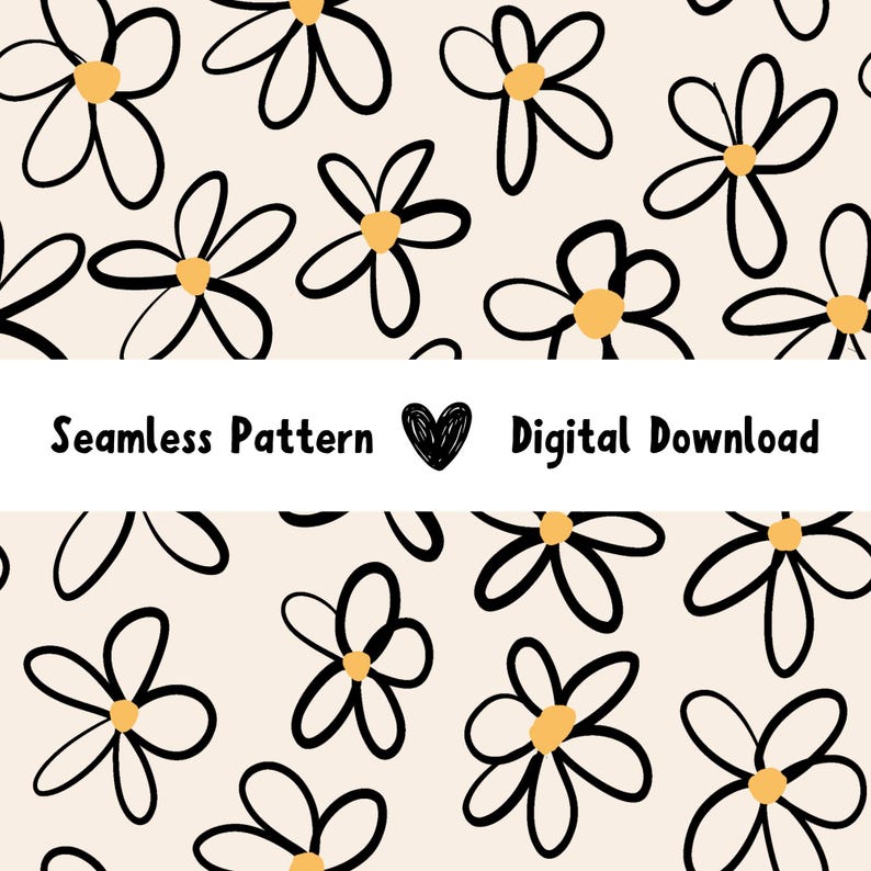 Retro Daisy Seamless Pattern | Hand-drawn 1970s Flower Print | Groovy ...