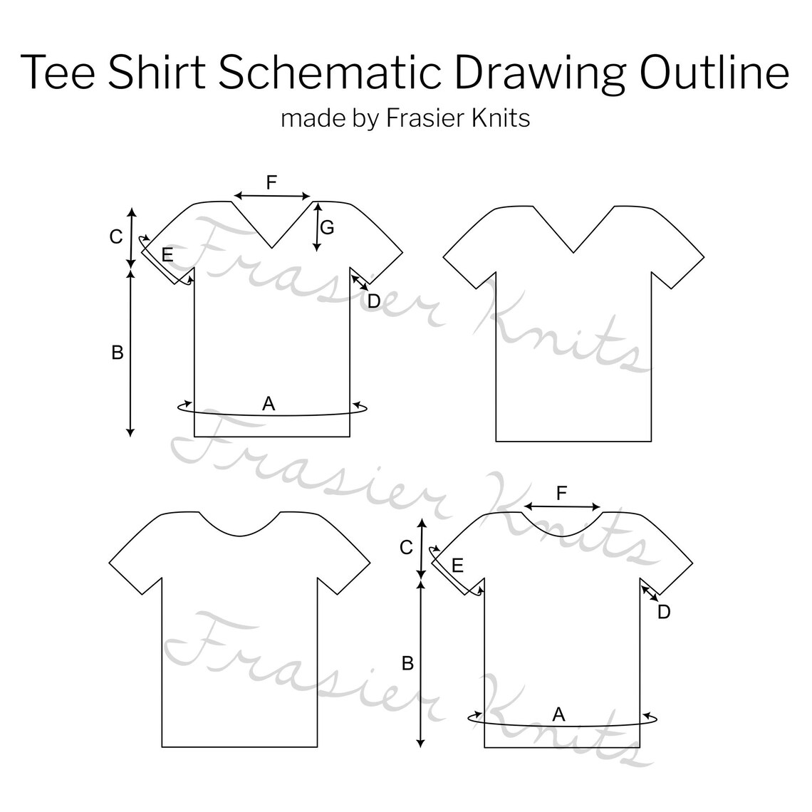 Basic Schematic Drawing Outline of Tee Shirt for Knitting and Crochet ...