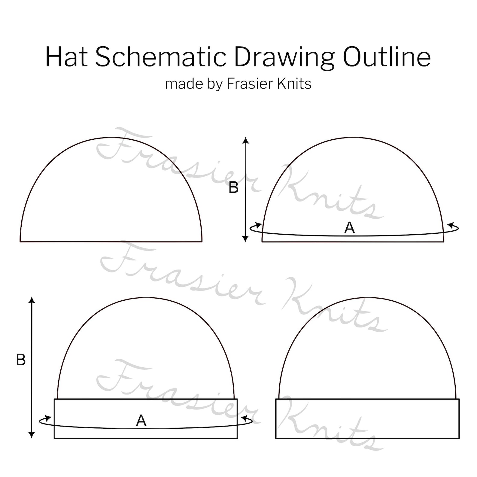 Basic Schematic Drawing Outline of Hat for Knitting and Crochet ...