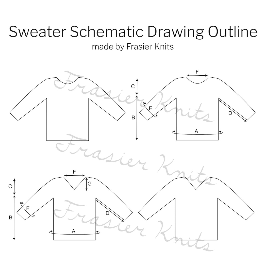 Basic Schematic Drawing Outline of Sweater for Knitting and Crochet ...