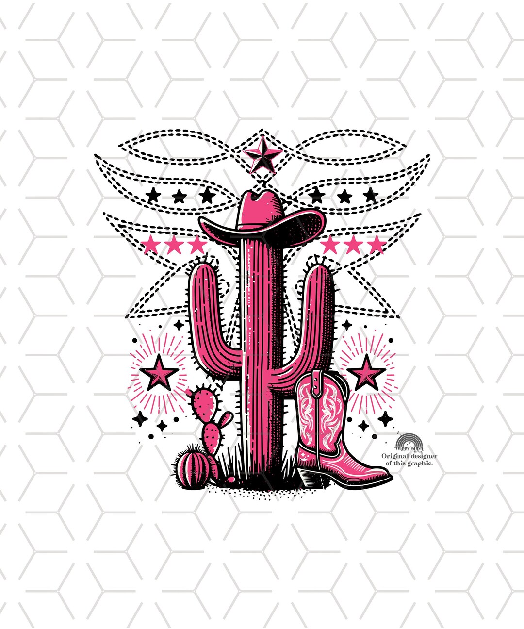 Western Cactus Boot Stitch Sublimation Design: Hot Pink PNG (digital ...