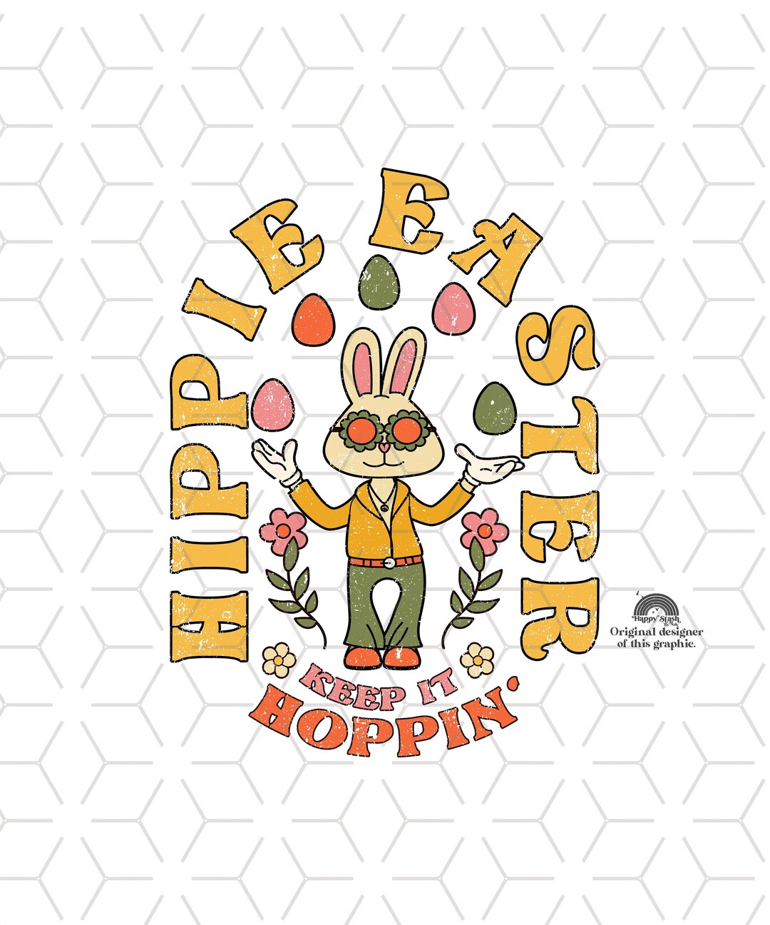 Retro Groovy Easter Bunny PNG: Hippie Sublimation Design (digital ...