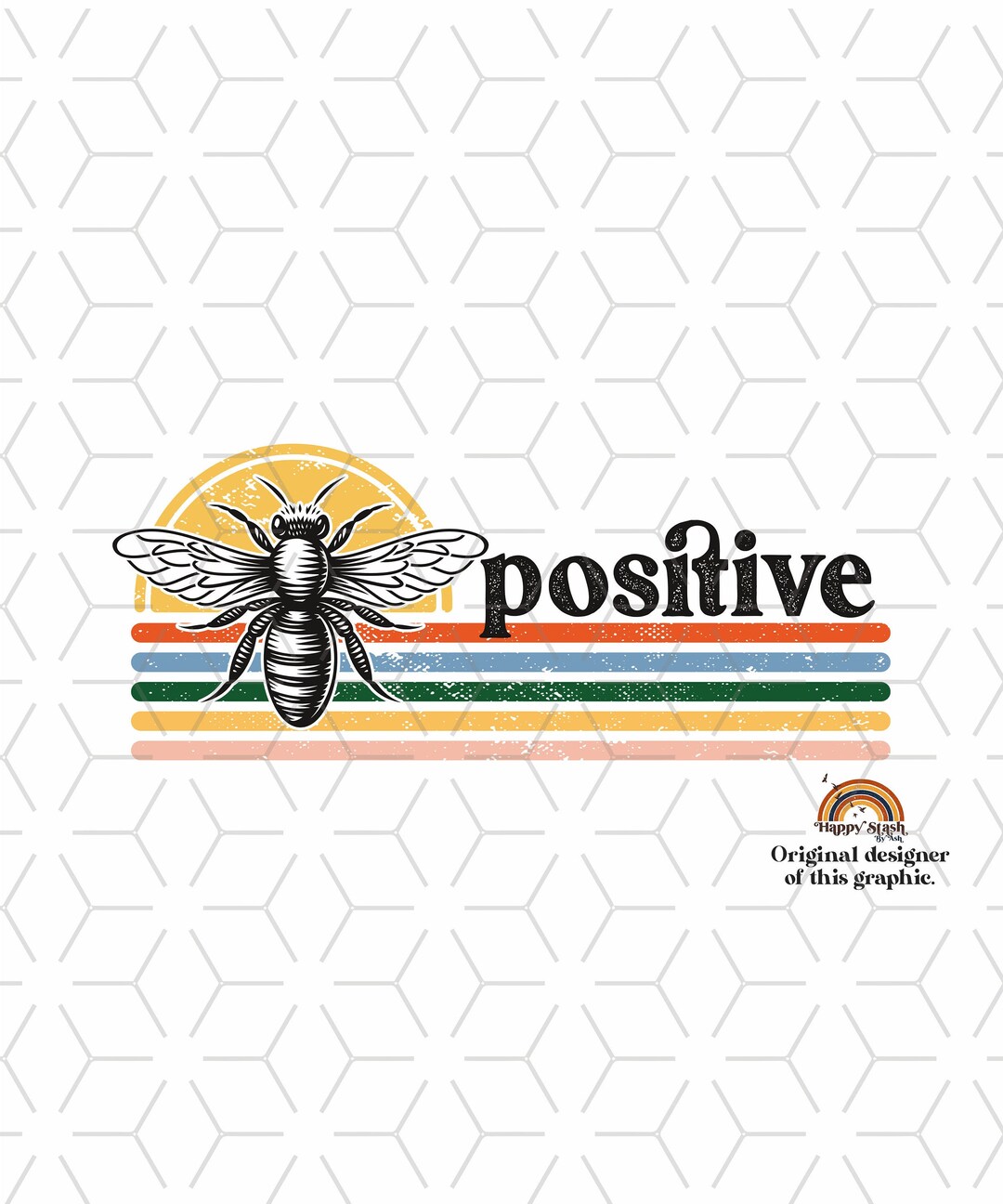 Retro Bee Positive PNG: Vintage Stripe Sublimation Design (digital ...